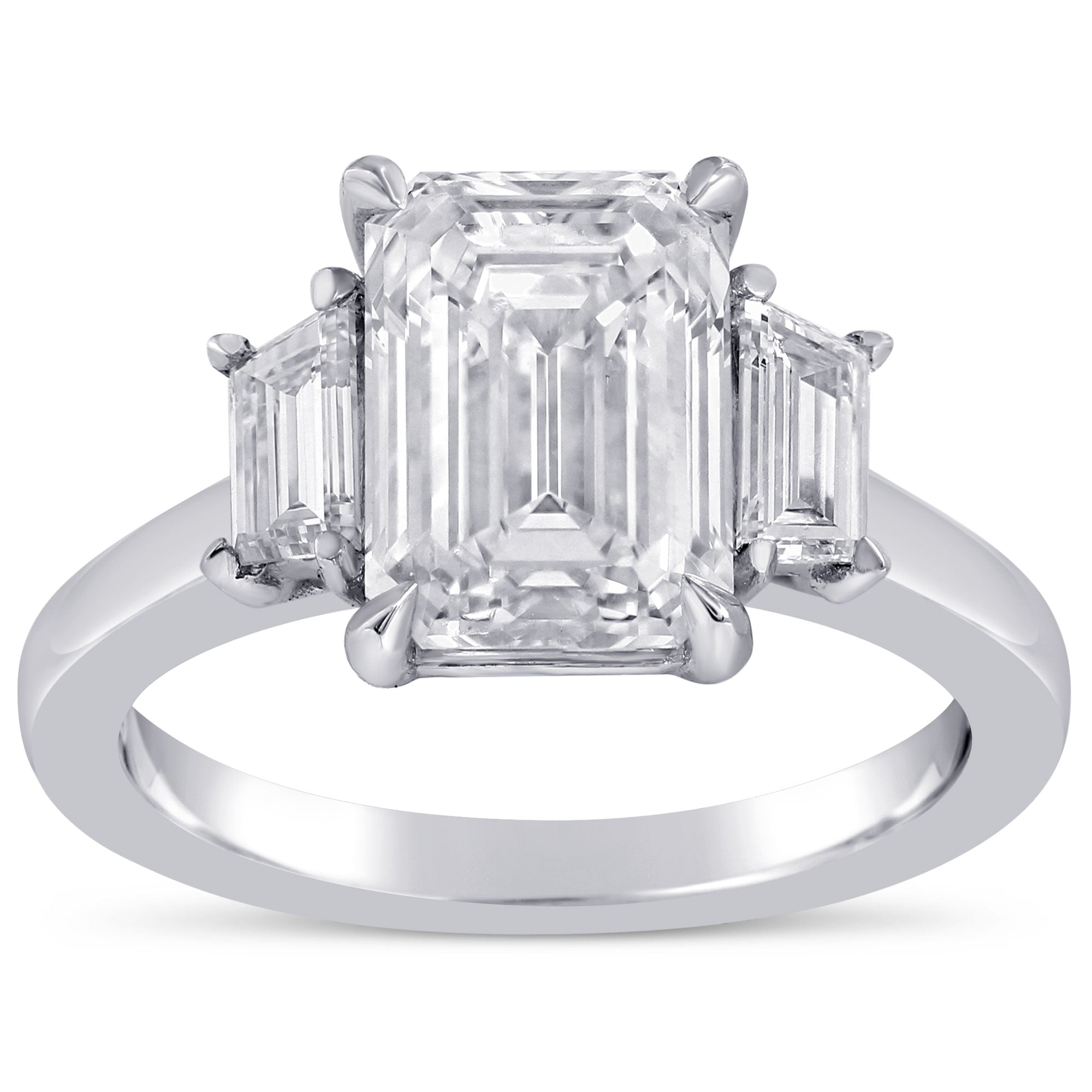 Three Stone Lab Grown 2.40ct GIA Emerald Cut Diamond Engagement Ring ...