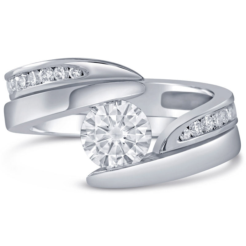 Women's round cut 1ct tension set ring and band wedding set – Nina Elle ...
