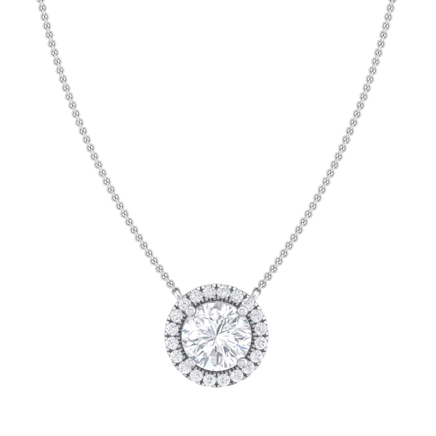 Round Cut Diamond Necklace with Pave Diamond Halo – Nina Elle Jewels