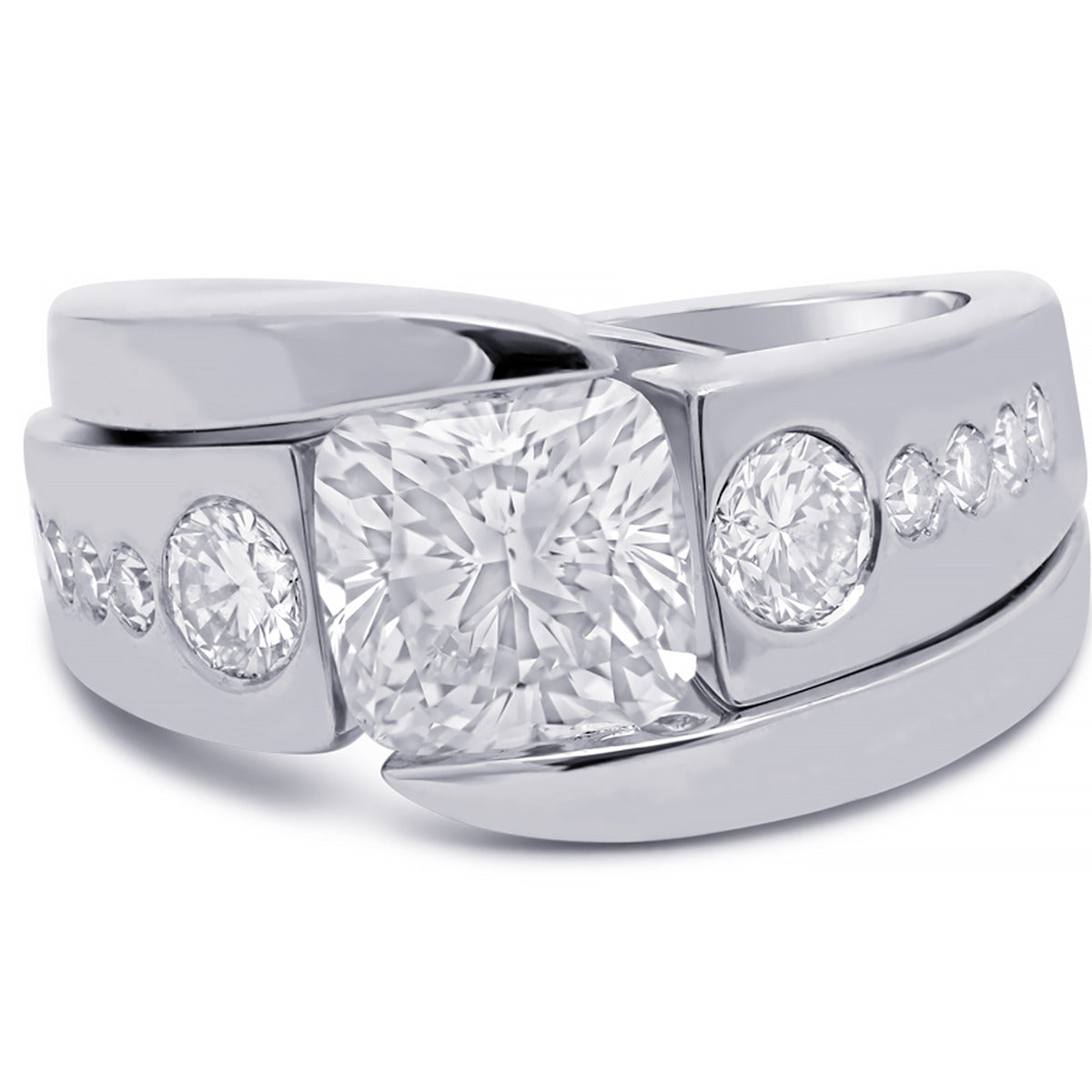 Shop online 2ct cushion cut solitaire tension ring and diamond wedding ...