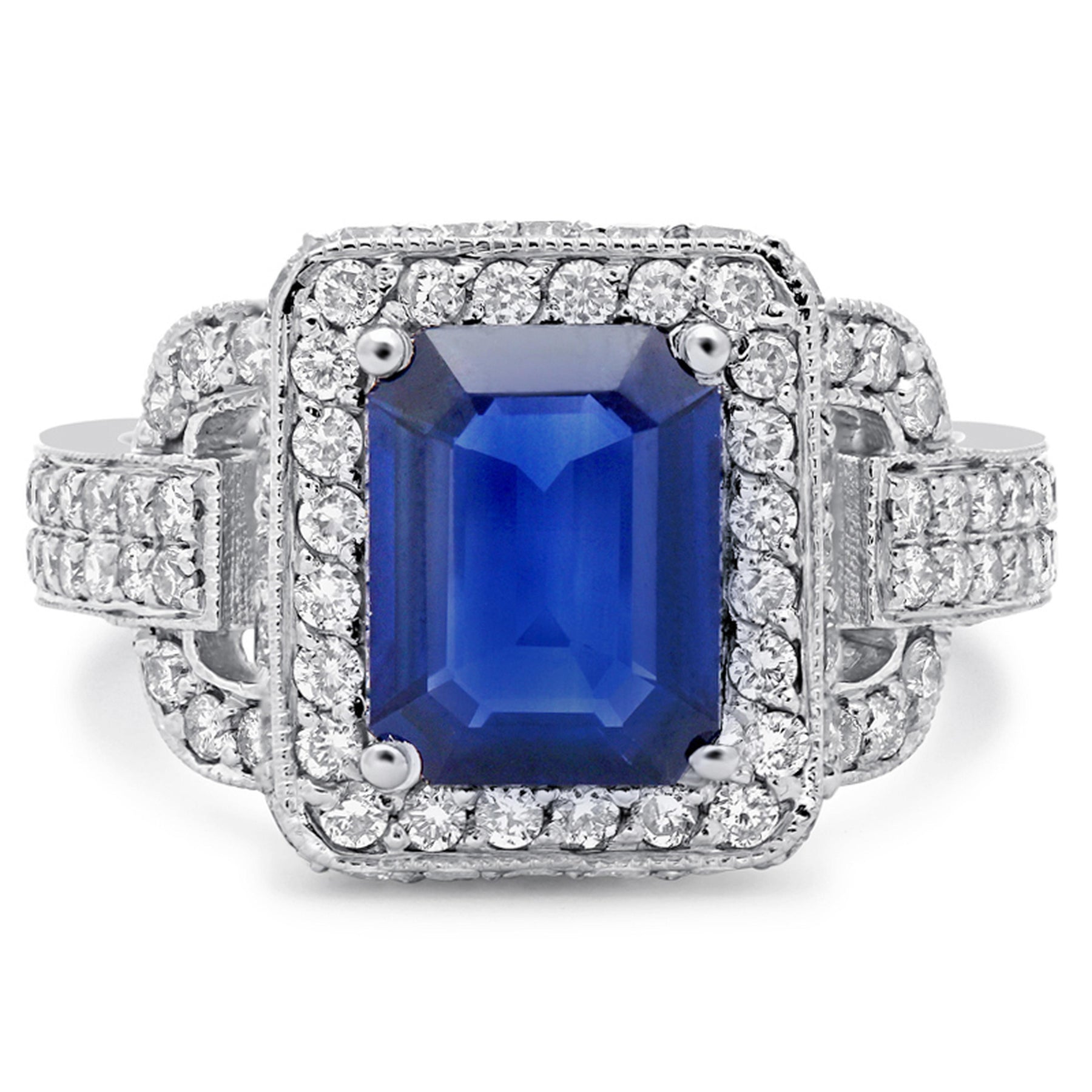 Shop emerald cut sapphire ring with pave diamonds engagement ring ...