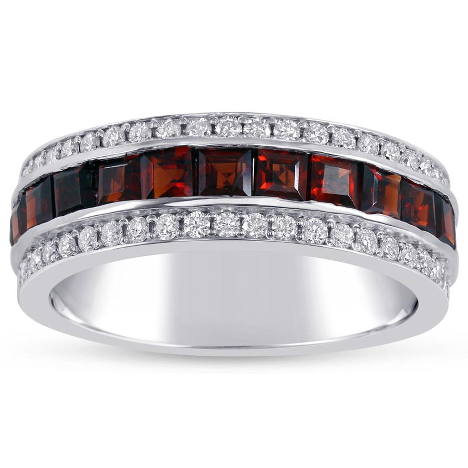 Men s Channel Set Eternity Princess Cut Garnet and Diamond Engagement Ring 9.25