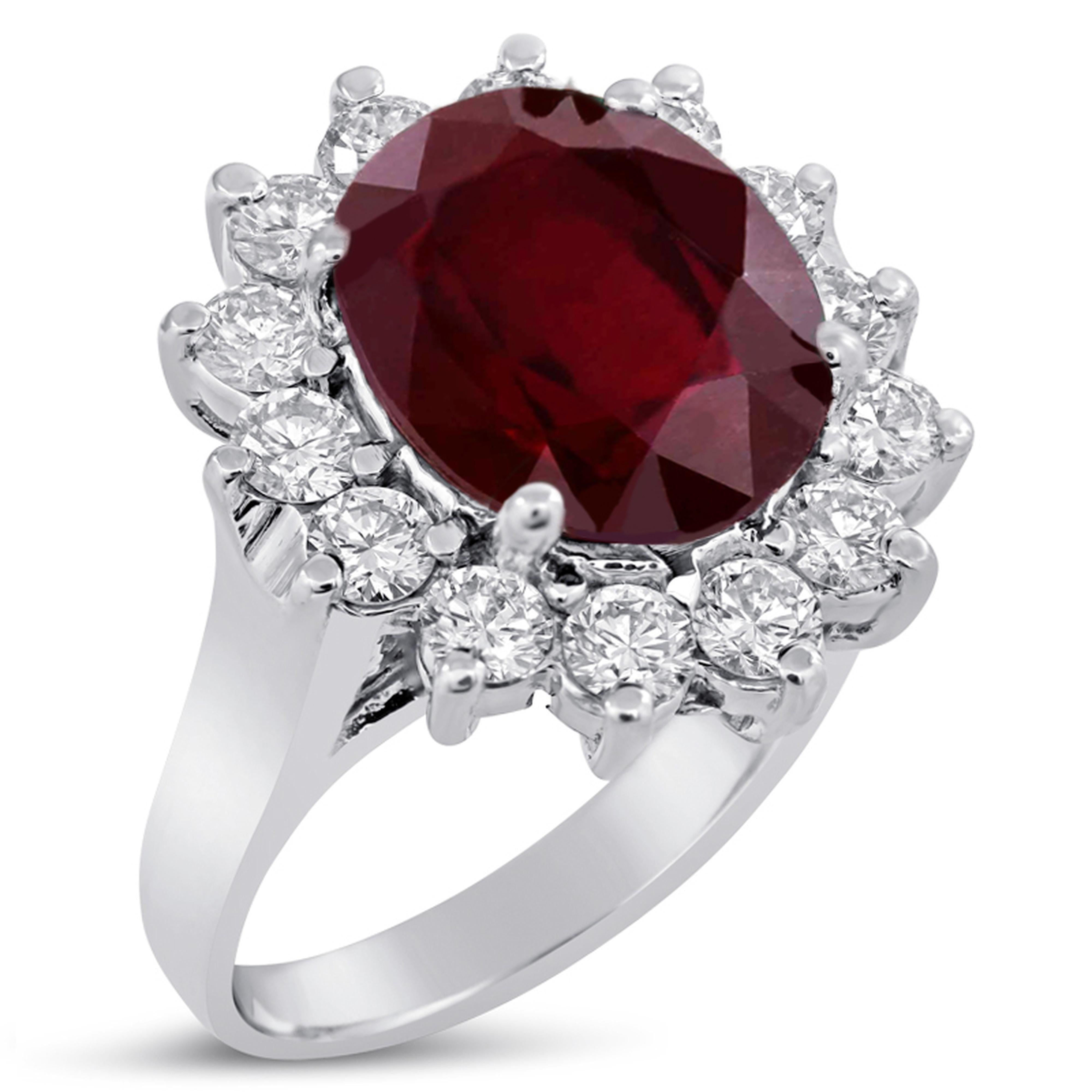 Buy kate middleton style oval red ruby and diamonds engagement ring ...