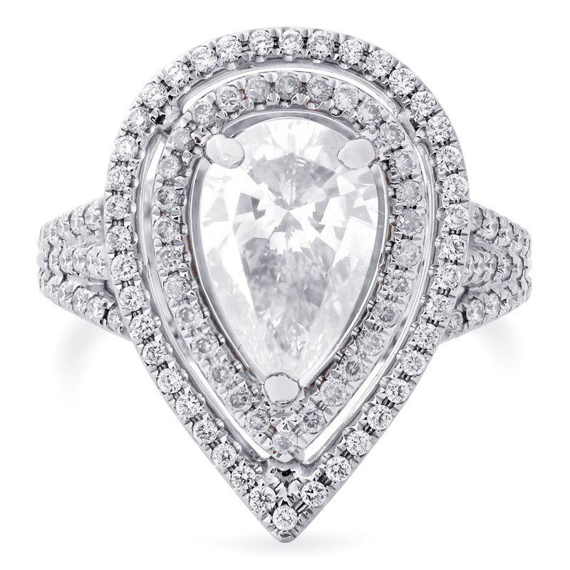 shop now pear shape double halo diamond engagement rign with split ...