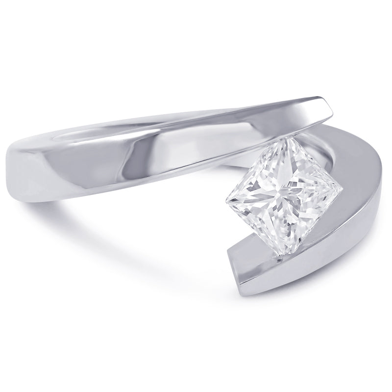 Spectacular 1ct princess cut tension set solitiare in unique diagonal ...