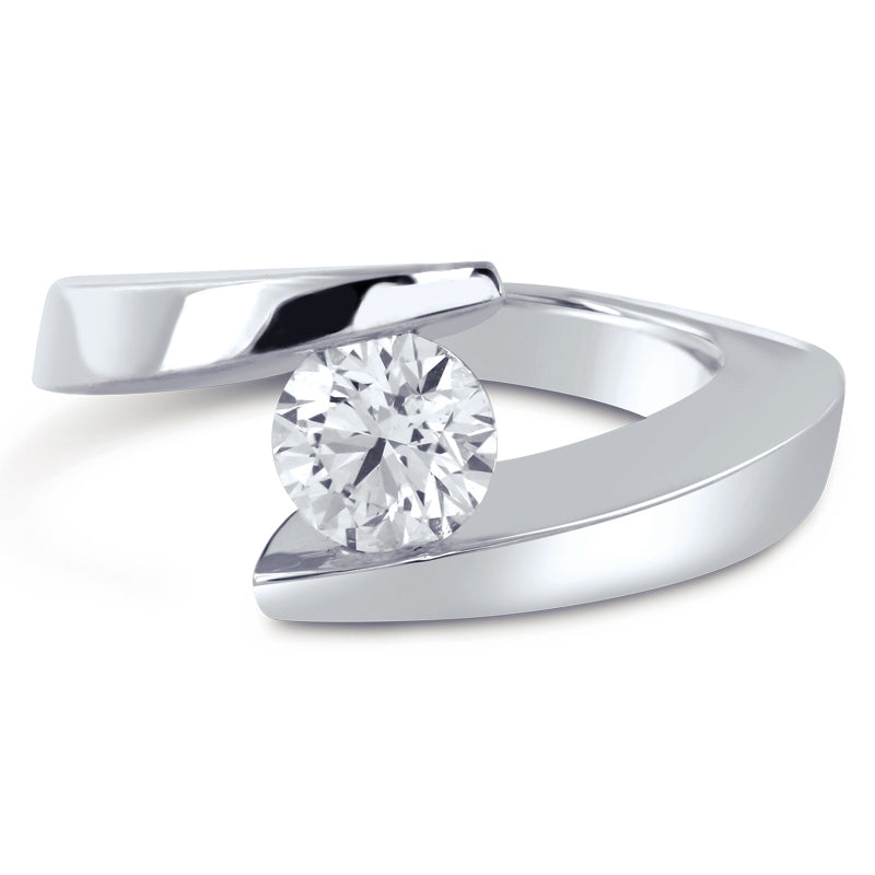 Choose from 1ct round cut solitaure tension set diamond engagement ...