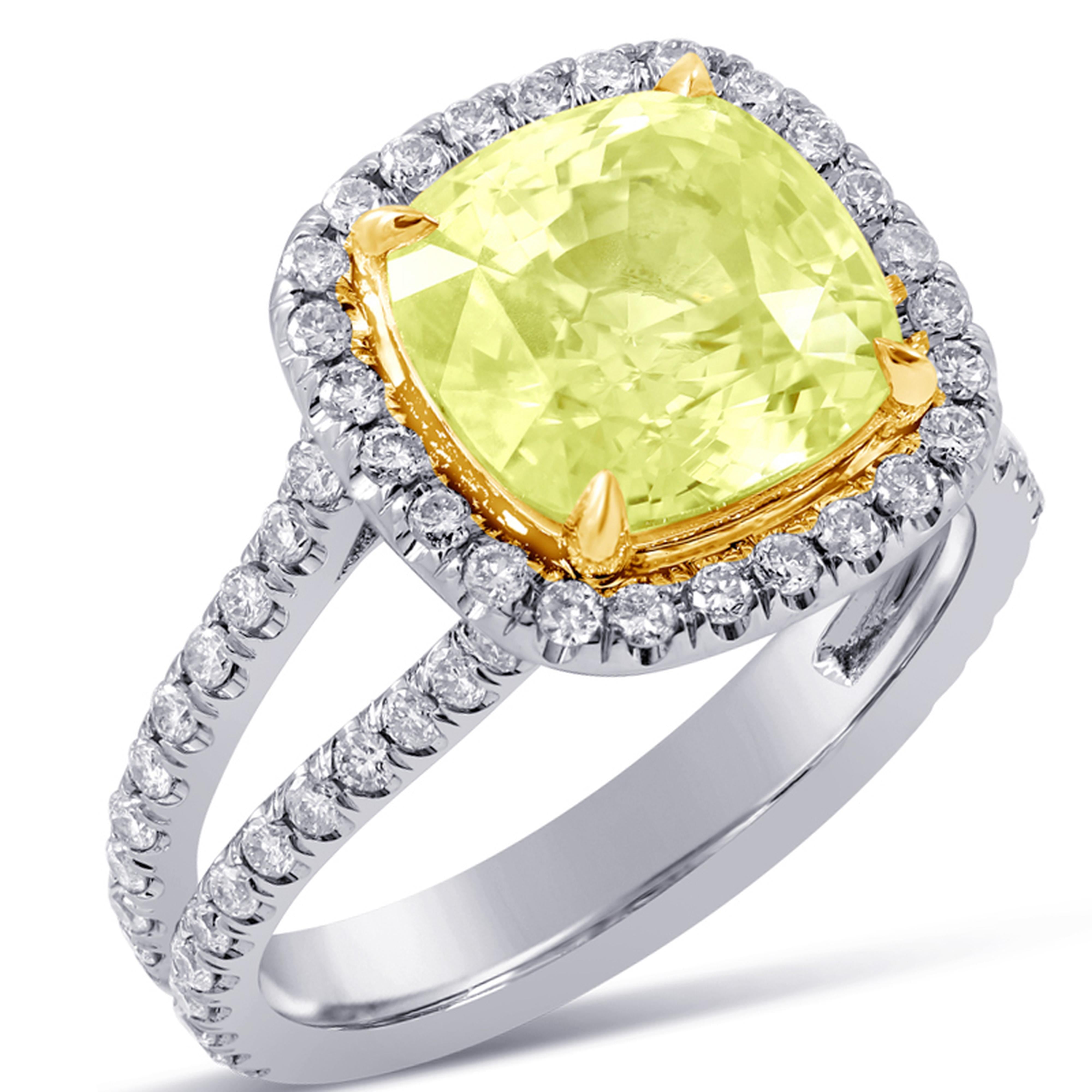 Yellow Sapphire Cushion Cut Engagement Ring